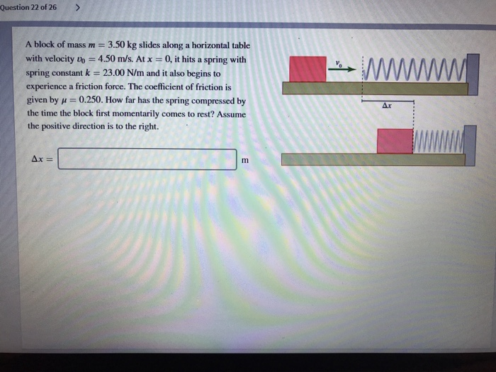 Solved Question 22 of 26 A block of mass m = 3.50 kg slides | Chegg.com