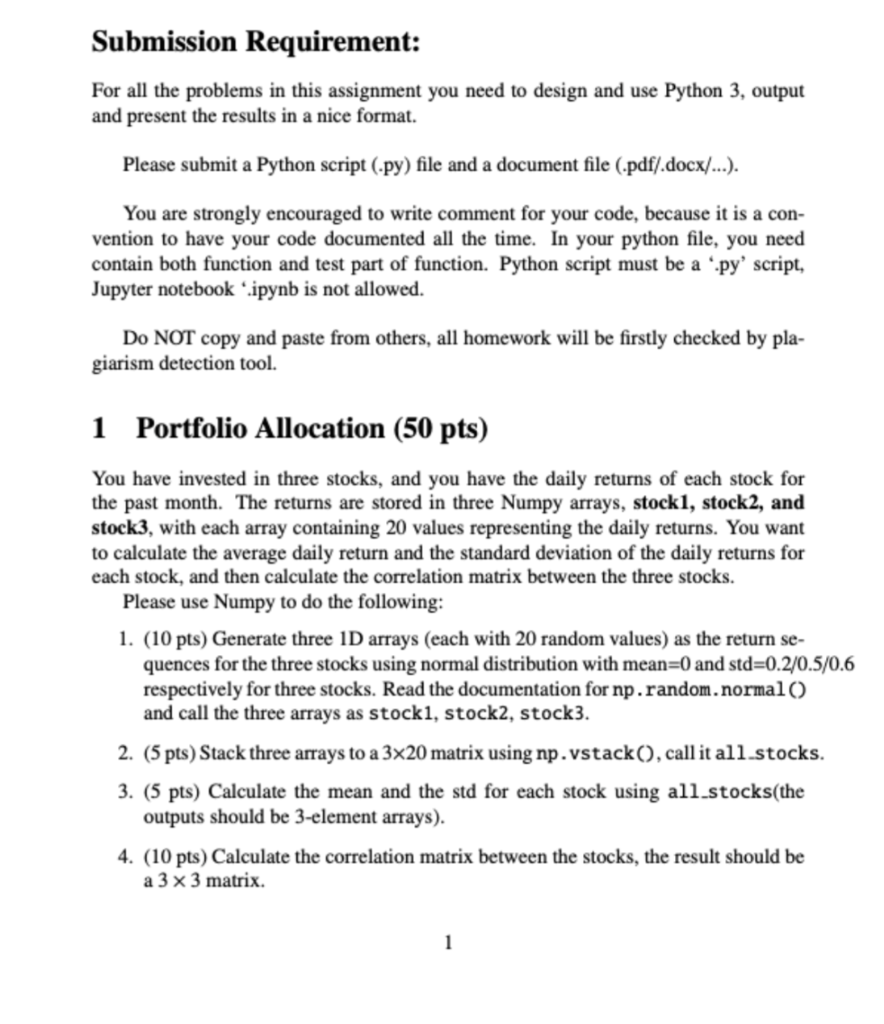 Suppose you have invested in the three stocks as in | Chegg.com