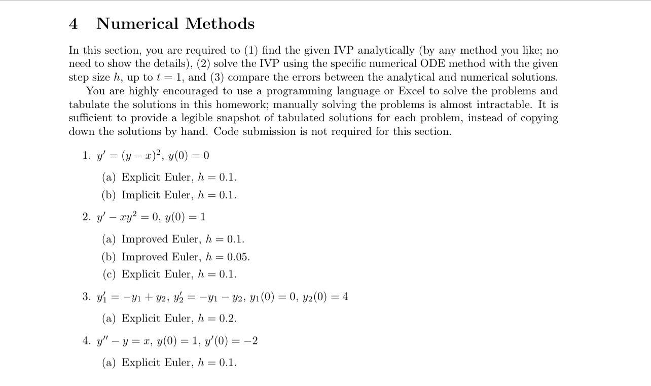 Solved 4 ﻿numerical Methodsin This Section You Are Required 