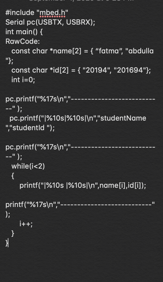 Solved #include "mbed.h" Serial pc(USBTX, USBRX); int main() | Chegg.com