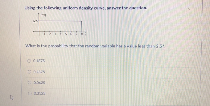 Solved Using the following uniform density curve, answer the | Chegg.com