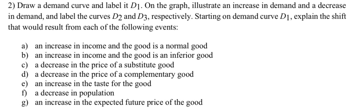 Solved 2) Draw a demand curve and label it D1. On the graph, | Chegg.com