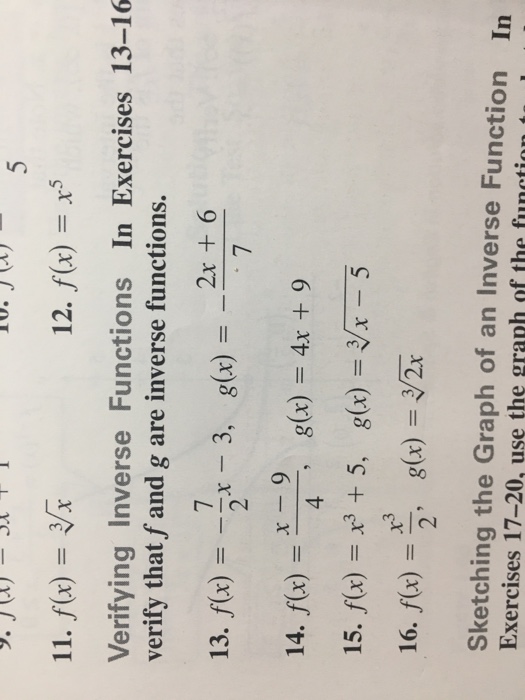 Solved 12,f(x) = x5 Verifying Inverse Functions In Exercises | Chegg.com