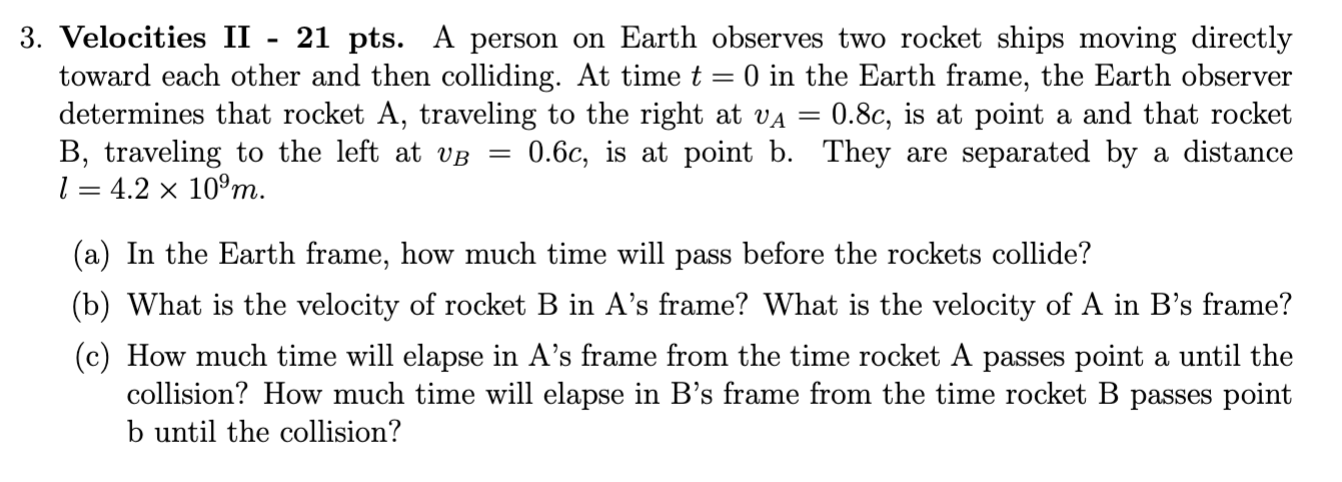 Solved Velocities II - 21 pts. A person on Earth observes | Chegg.com