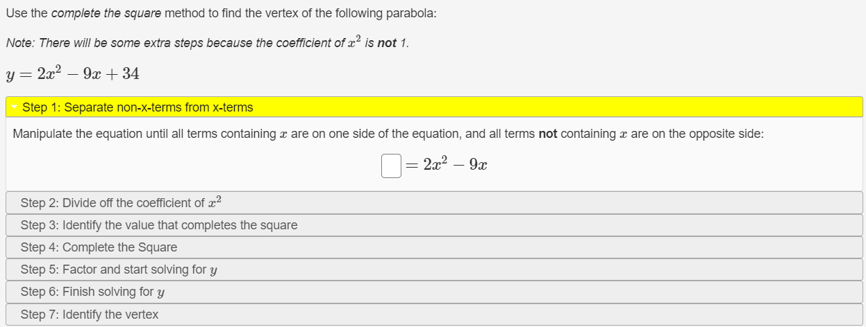 Solved Use the complete the square method to find the vertex | Chegg.com