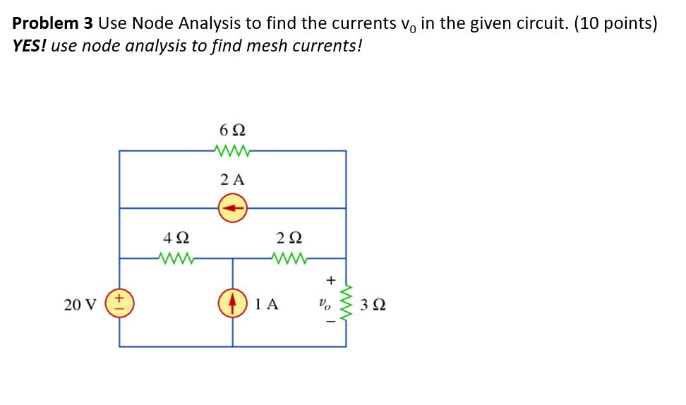 Solved Problem 3 Use Node Analysis to find the currents v, | Chegg.com