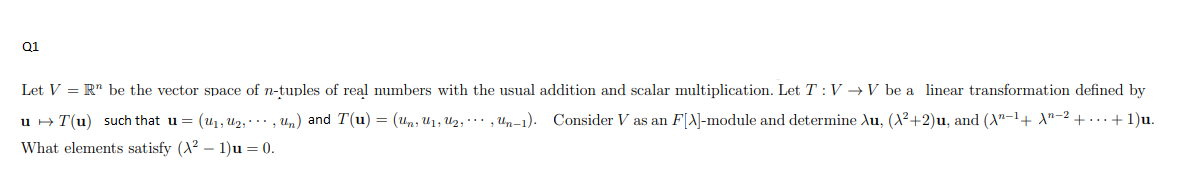 Solved Q1 Let V =R" be the vector space of n-tuples of real | Chegg.com