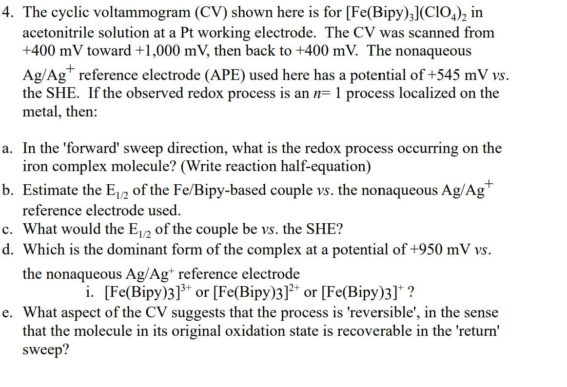 For the [Os(Bipy)3] 13+/2+ couple, the E1/2 measured | Chegg.com