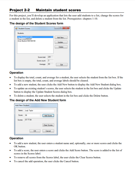 Project 2-2 Maintain student scores For this project, | Chegg.com