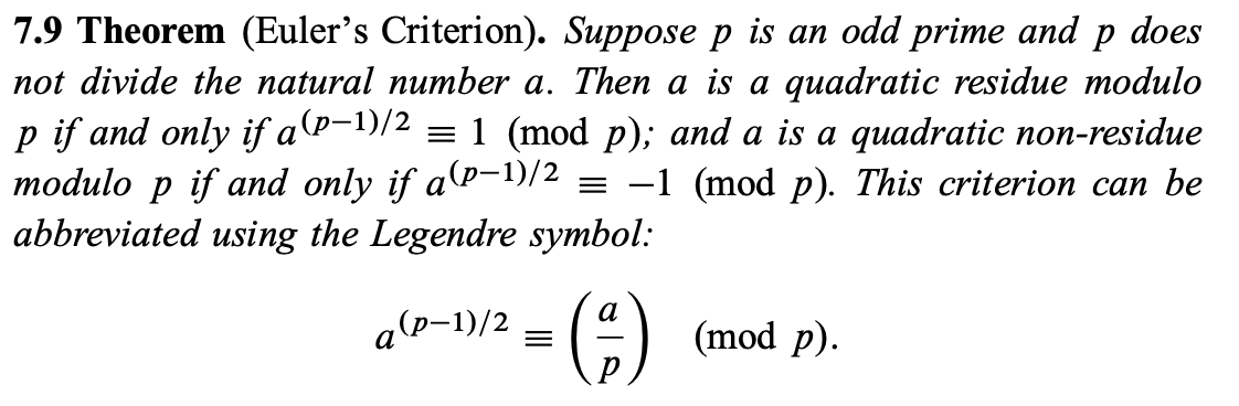 Solved 7.9 Theorem (Euler's Criterion). Suppose p is an odd | Chegg.com