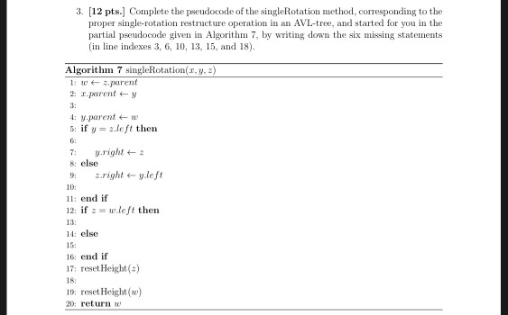 Solved 3. [12 pts.] Complete the pseudocode of the | Chegg.com