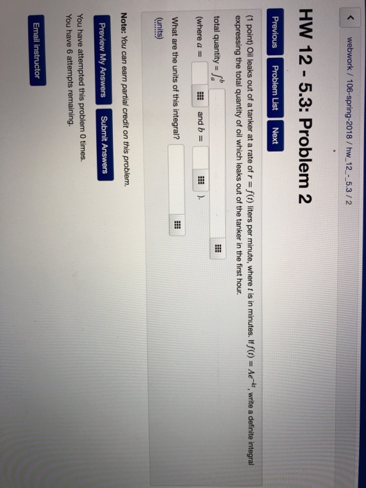 Solved webwork / 106-spring-2018 /hw. 12-5.3/2 HW 12 5.3: | Chegg.com Solved webwork / 106-spring-2018 /hw. 12-5.3/2 HW 12 5.3: | Chegg.com