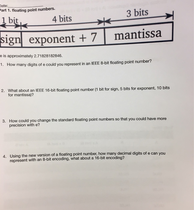 Solved Find floating point numbers use e = to determine how | Chegg.com