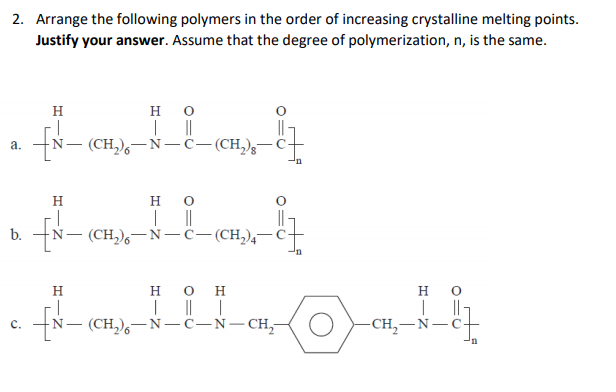 Solved Arrange the following polymers in the order of | Chegg.com