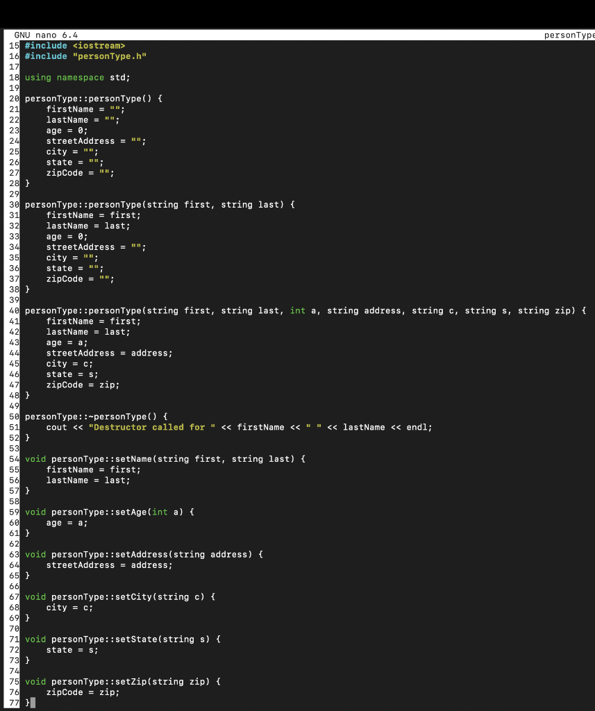 Solved Using your latest personType class from our | Chegg.com