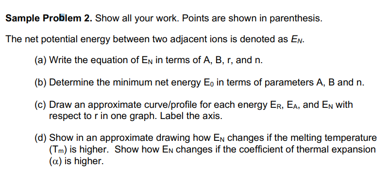 Solved Sample Problem 2. Show all your work. Points are | Chegg.com