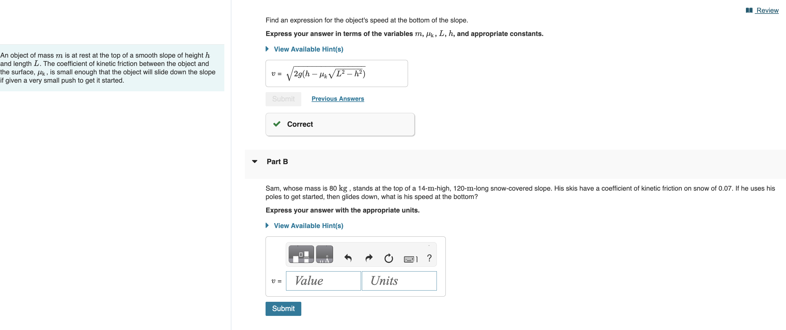 Solved An object of mass m ﻿is at rest at the top of a | Chegg.com