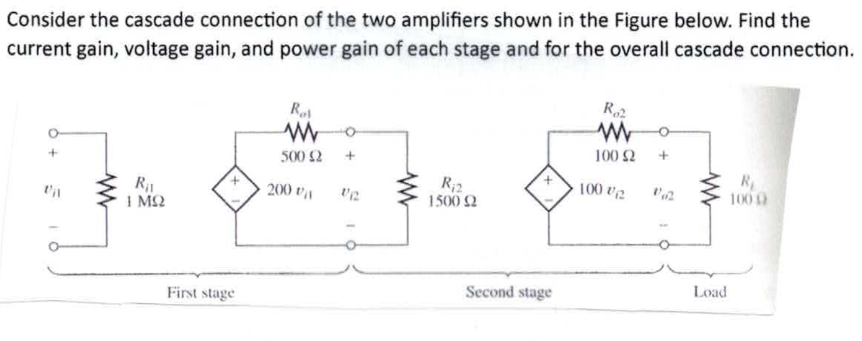 Solved Consider the cascade connection of the two amplifiers | Chegg.com