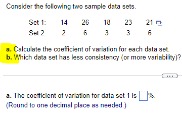Solved Consider the following two sample data sets. a. | Chegg.com