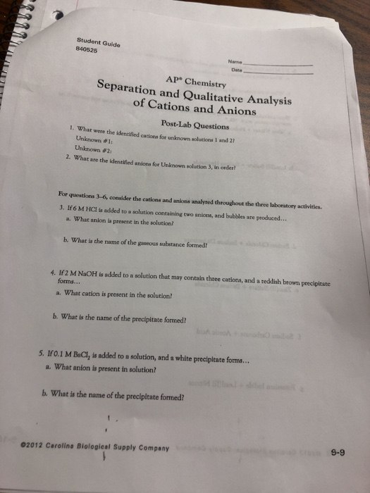 Solved Student Guide 840525 Narne AP Chemistry Separation | Chegg.com