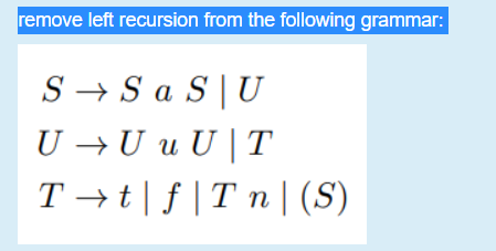 Solved remove left recursion from the following grammar: S + | Chegg.com