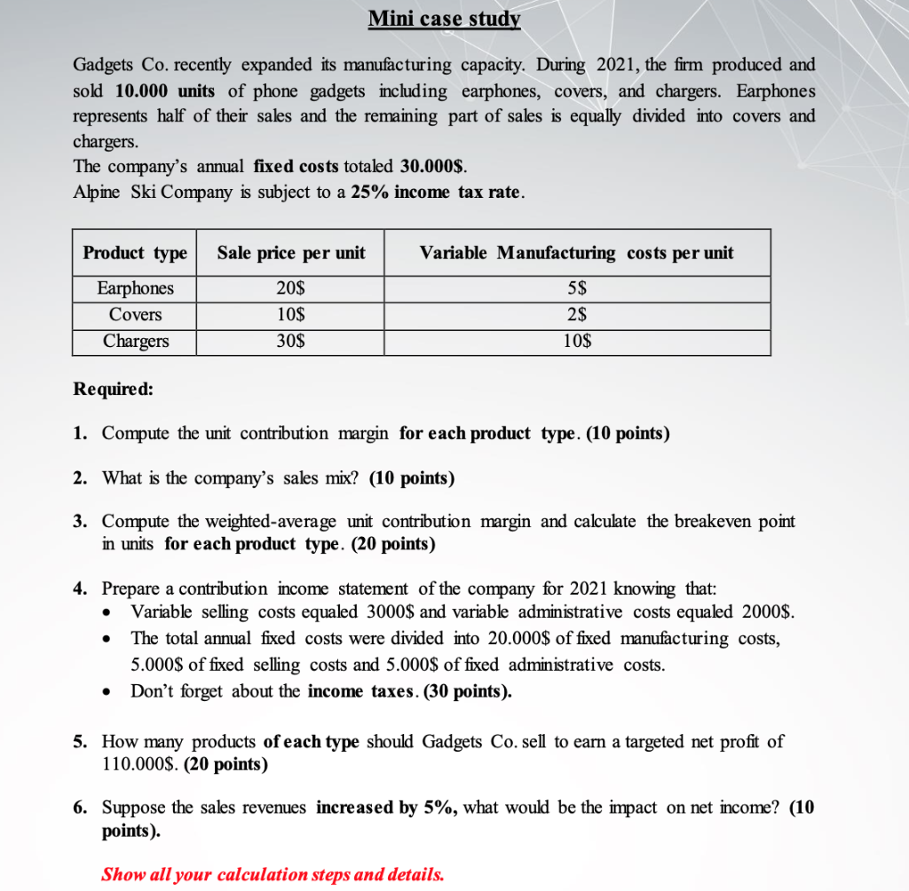Mini case study Gadgets Co. recently expanded its | Chegg.com