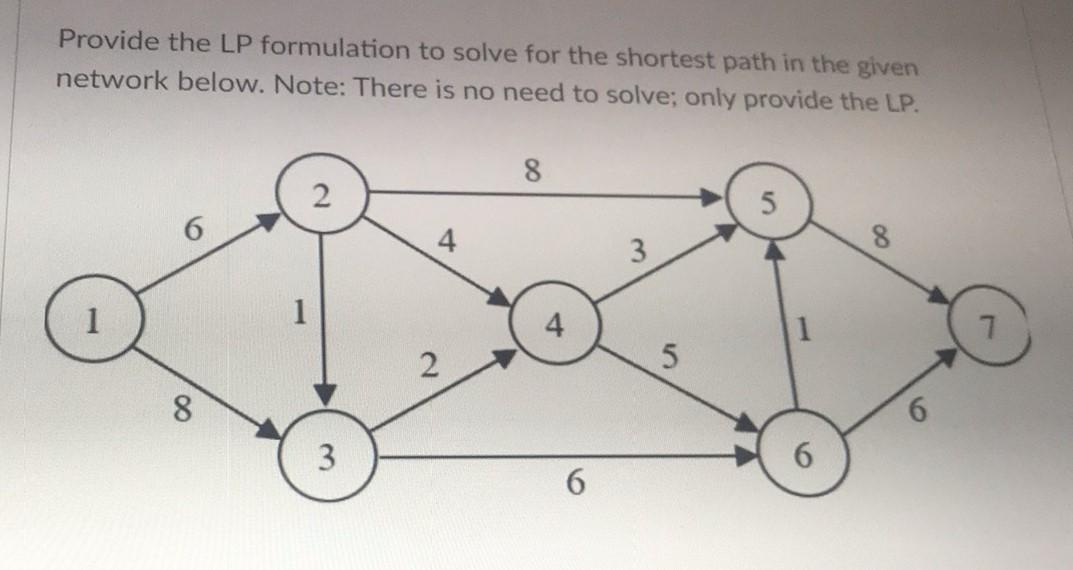 Solved Provide the LP formulation to solve for the shortest | Chegg.com Solved Provide the LP formulation to solve for the shortest | Chegg.com