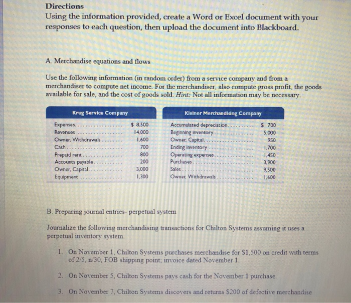 Solved Directions Using the information provided, create a | Chegg.com