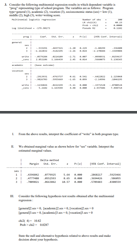 3. Consider the following multinomial regression | Chegg.com