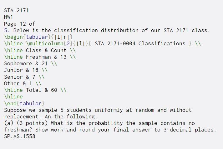 Solved STA 2171 HW1 Page 12 of 5. Below is the | Chegg.com