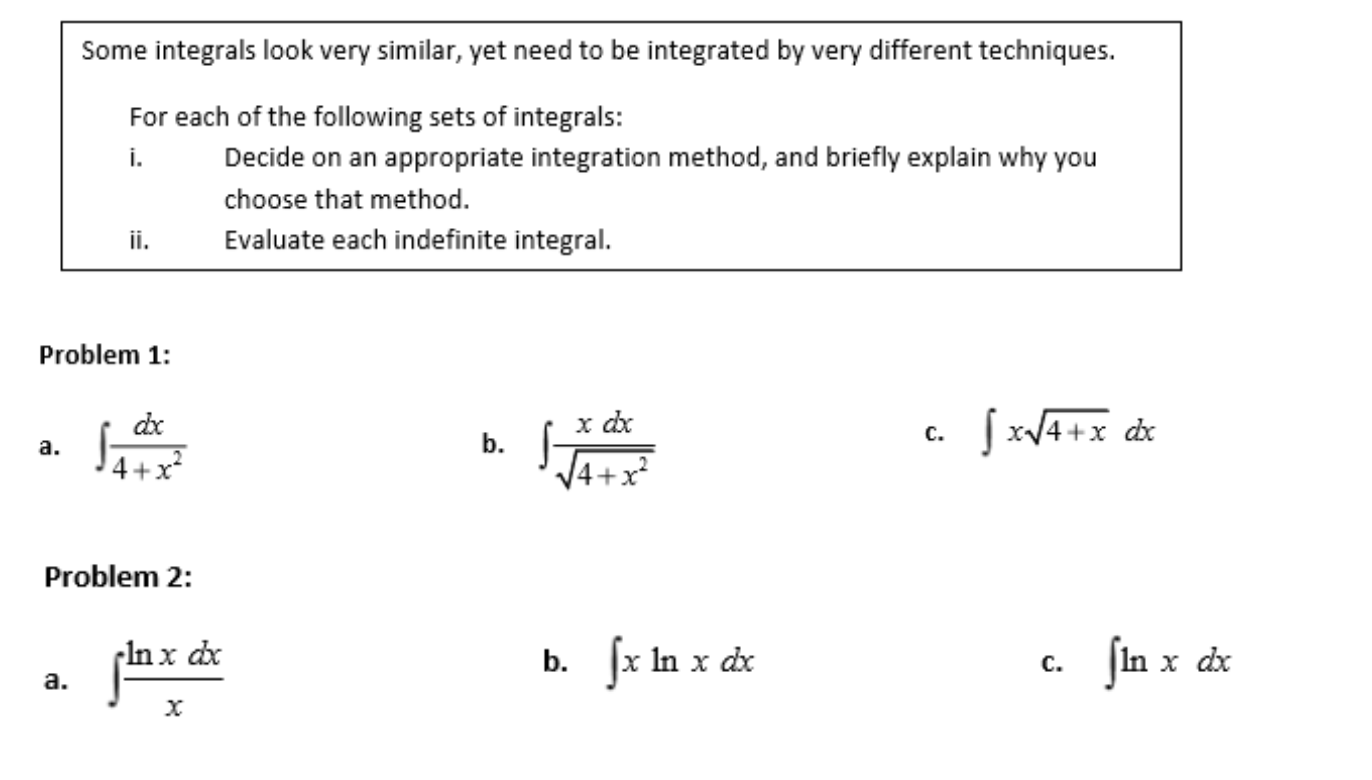 Solved a. Some integrals look very similar, yet need to be | Chegg.com