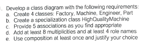Solved Develop a class diagram with the following | Chegg.com