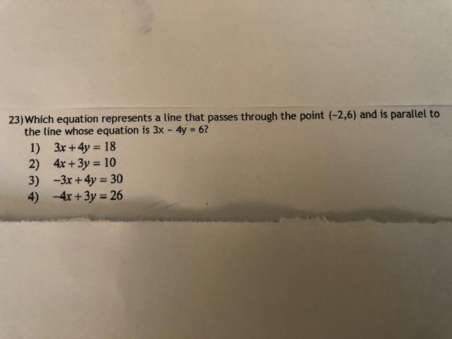 Solved 23) Which equation represents a line that passes | Chegg.com