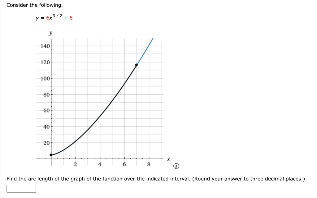 Solved Consider the following. y=6x3/2+5 Find the arc length | Chegg.com