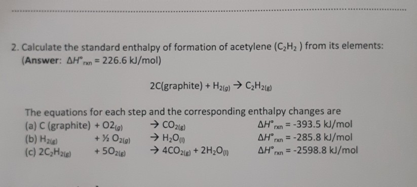 Solved 2. Calculate the standard enthalpy of formation of | Chegg.com