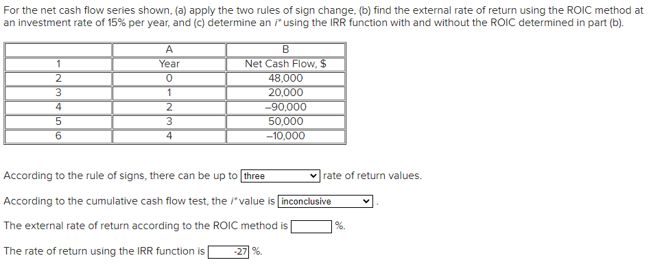 Solved For the net cash flow series shown, (a) apply the two | Chegg.com