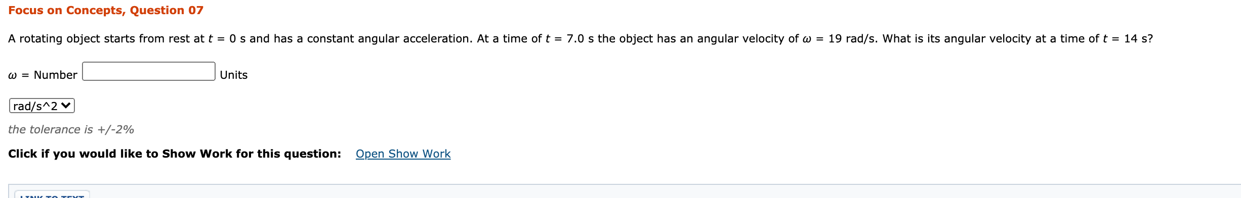 Solved Focus on Concepts, Question 07 A rotating object | Chegg.com