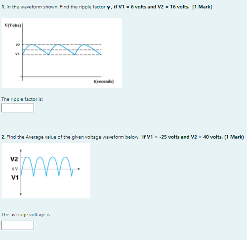 Solved 1. In the waveform shown. Find the ripple factory, if | Chegg.com