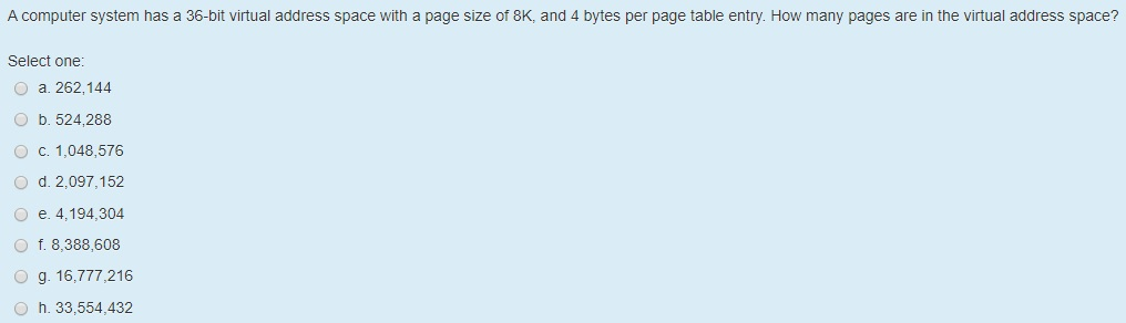 Solved A Computer System Has A 36 Bit Virtual Address Space 6045