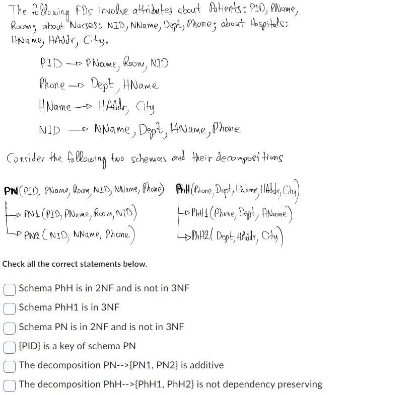Solved Check all the correct statements below. Schema PhH is | Chegg.com