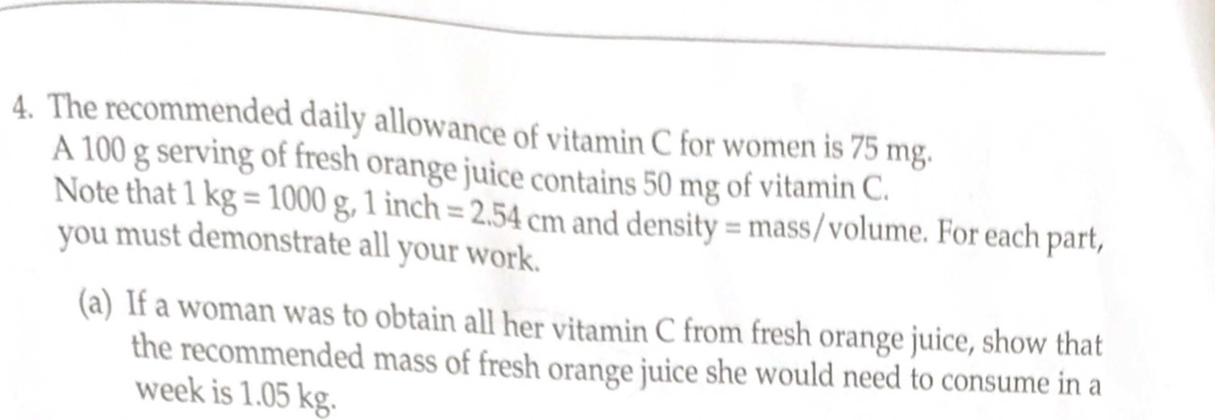 Solved The recommended daily allowance of vitamin C ﻿for | Chegg.com