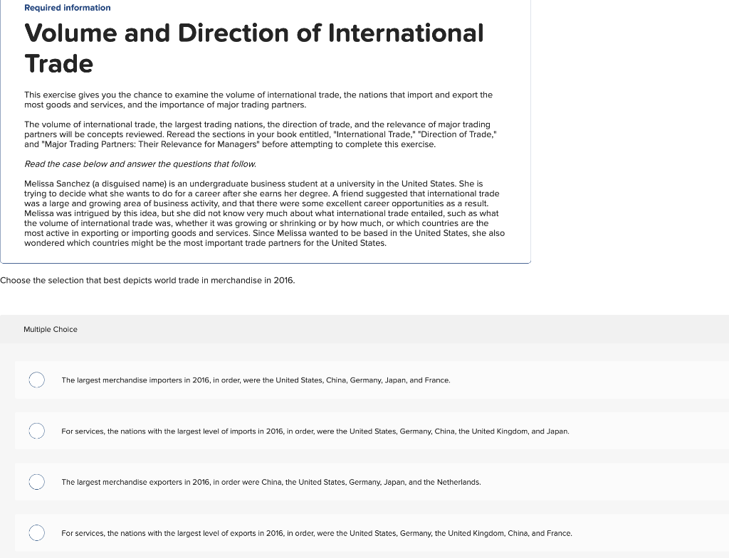 Solved Volume and Direction of International Trade This | Chegg.com