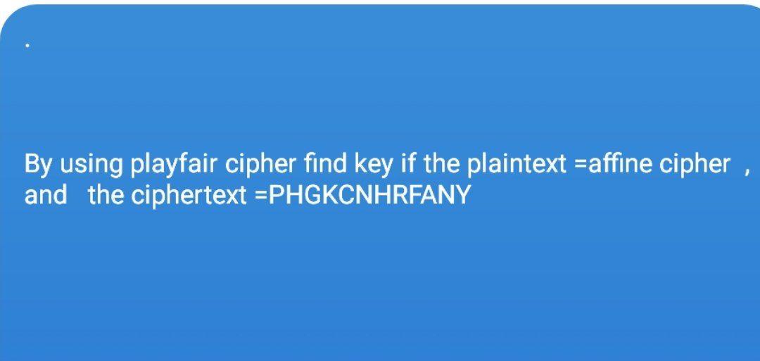Solved By using playfair cipher find key if the plaintext | Chegg.com