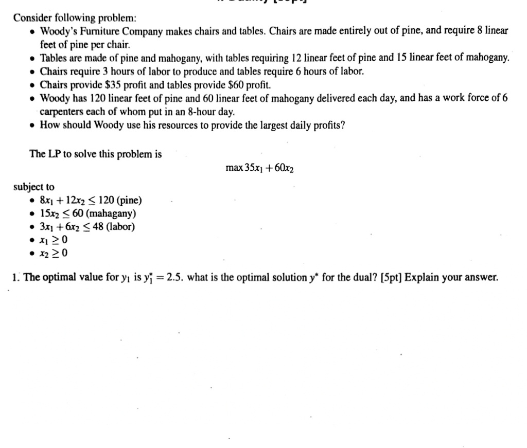 Solved Consider following problem: Woody's Furniture Company | Chegg.com