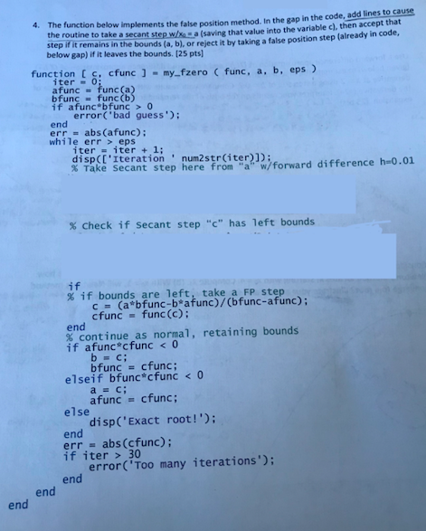 4. The function below implements the false position | Chegg.com