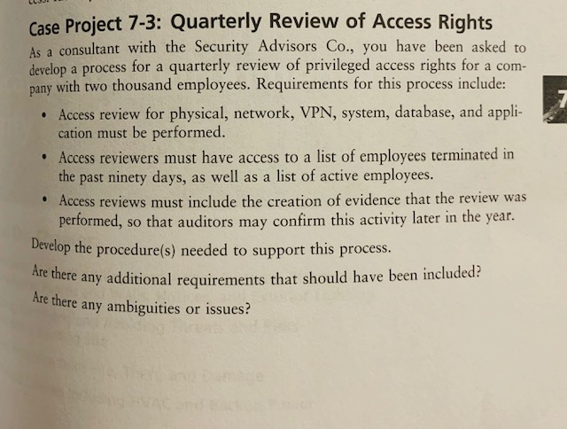 Solved Case Project 7 3 Quarterly Review Of Access Rights