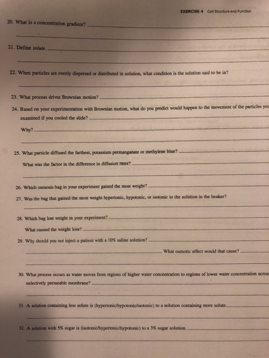 Solved 50 EXERCISE 4 Cell Structure and Function 16. Name | Chegg.com