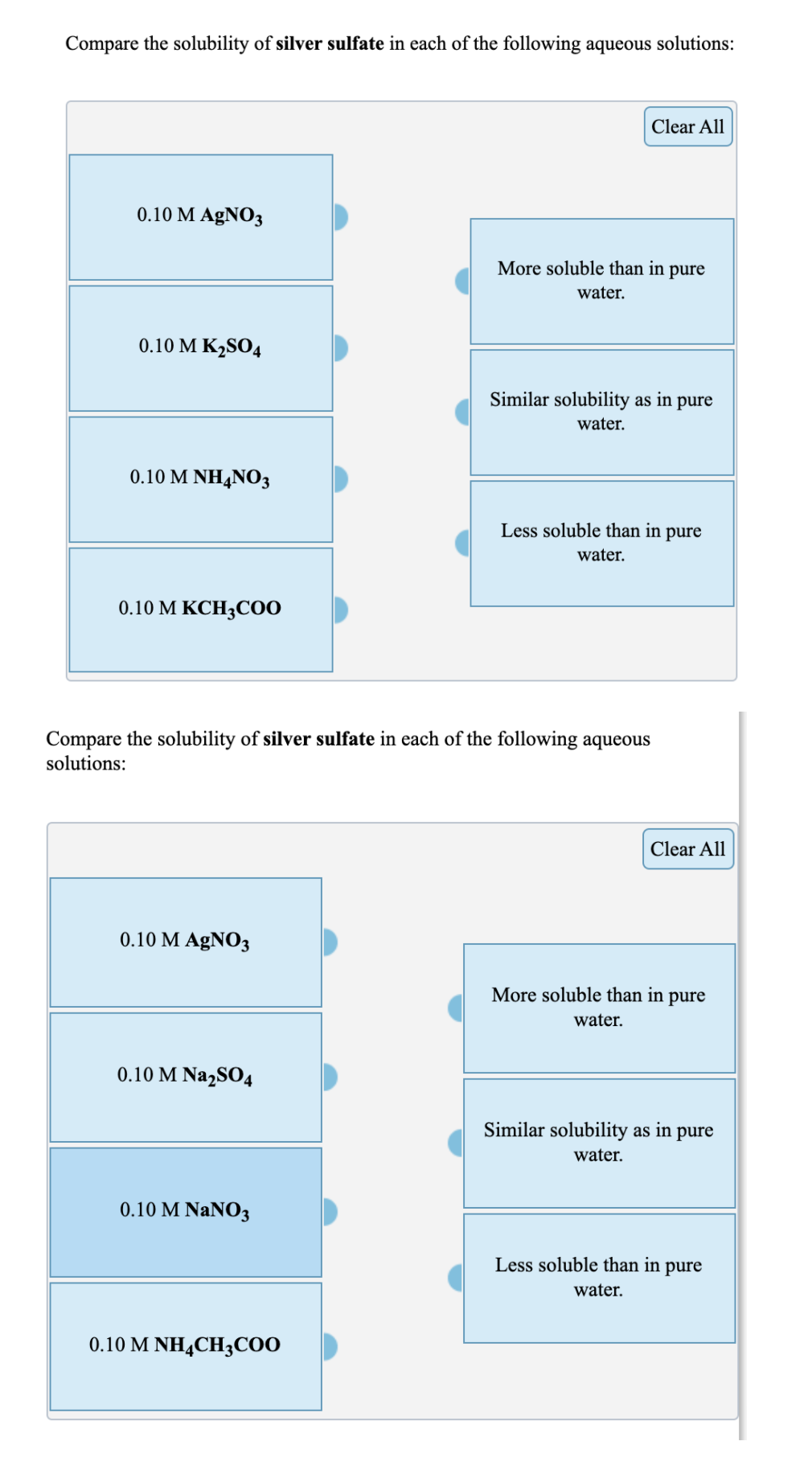 Solved Compare the solubility of silver sulfate in each of | Chegg.com