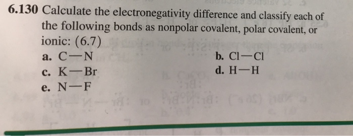 Solved 6.130 Calculate the electronegativity difference and | Chegg.com