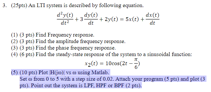 Solved (25pts) An LTI system is described by following | Chegg.com